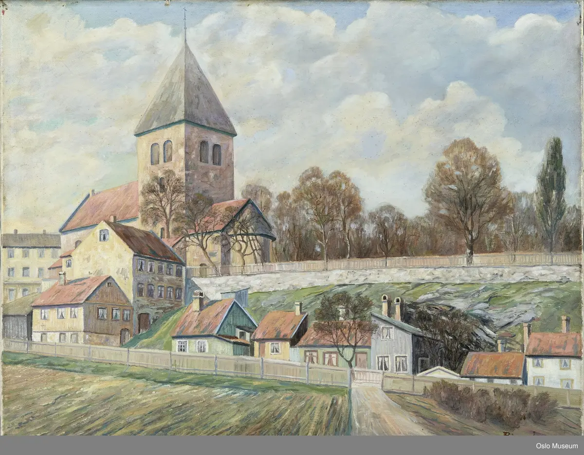 Gamle Aker kirke og Telthusbakken [oljemaleri] - Oslo Museum ...