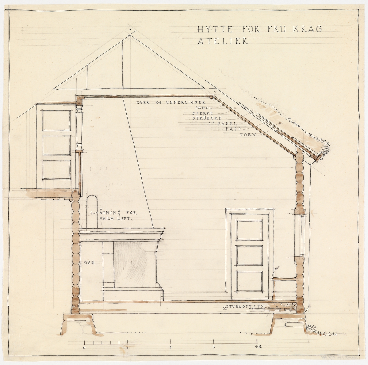 Hytte med atelier for fru Krag [Snitt] - Nasjonalmuseet ...