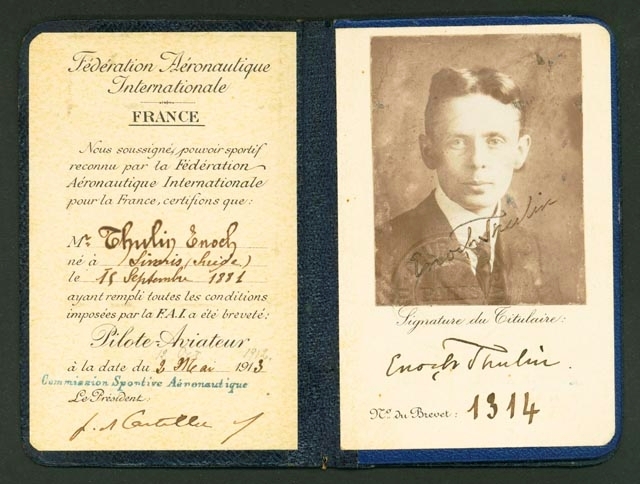 AVIATÖR-DIPLOM, PILOTE AVIATÖR för Enoch Thulin 2 maj 1913, Diplom nr ...