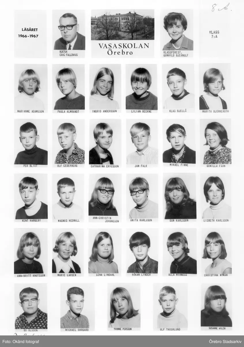 Klass 8 A Vasaskolan, 1966-1967 - Örebro Stadsarkiv / DigitaltMuseum