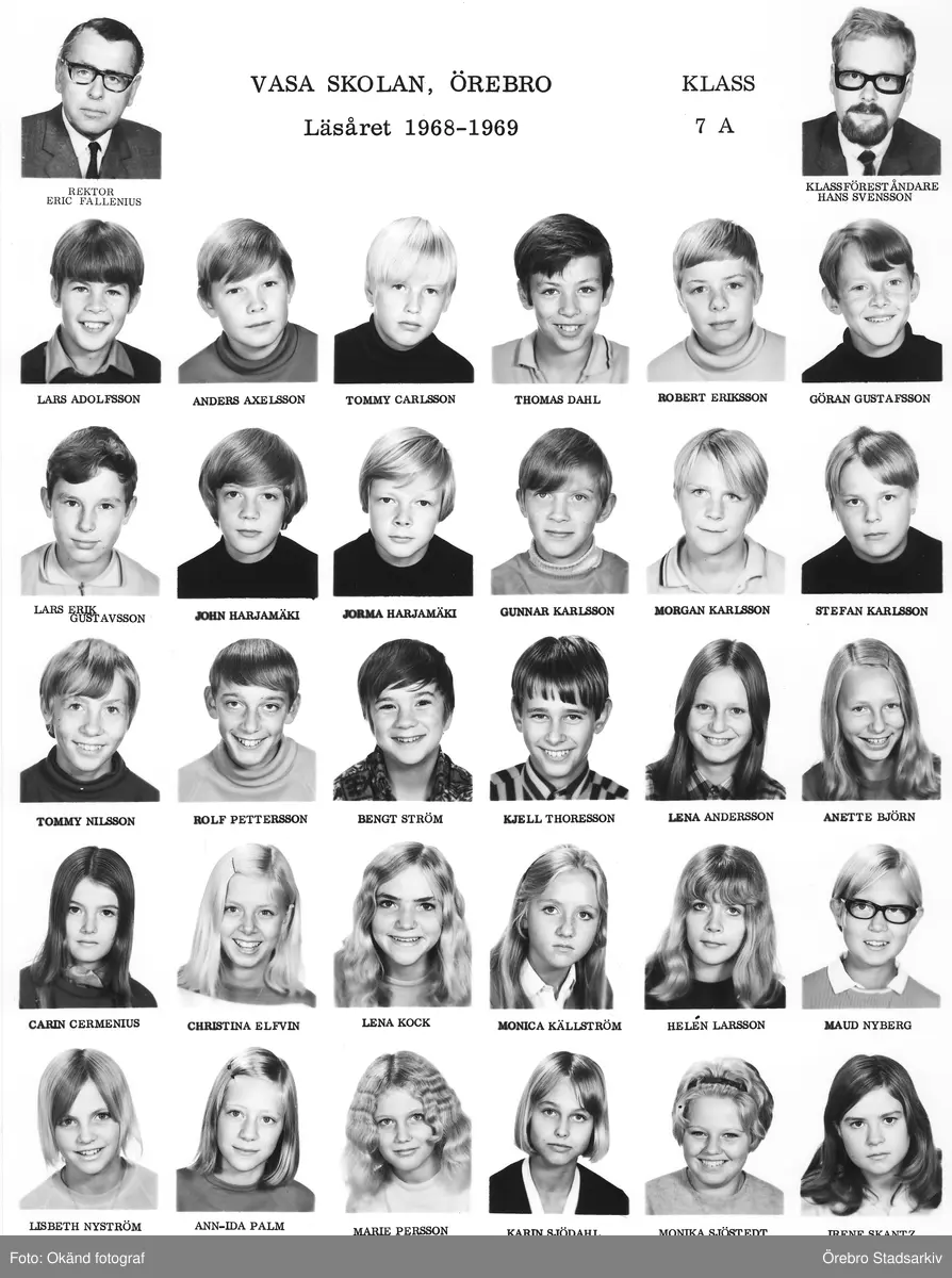 Klass 7 A Vasaskolan, 1968-1969 - Örebro Stadsarkiv / DigitaltMuseum