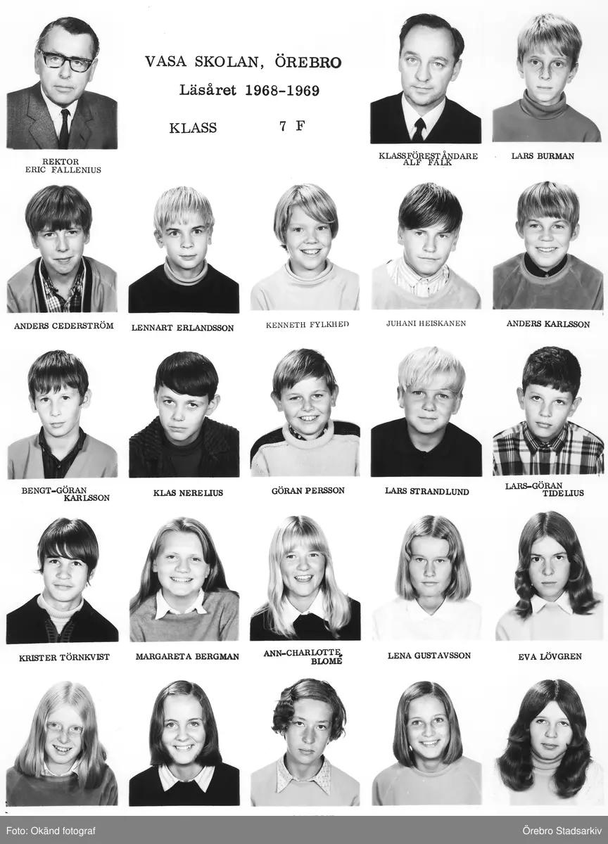 Klass 7 F Vasaskolan, 1968-1969 - Örebro Stadsarkiv / DigitaltMuseum