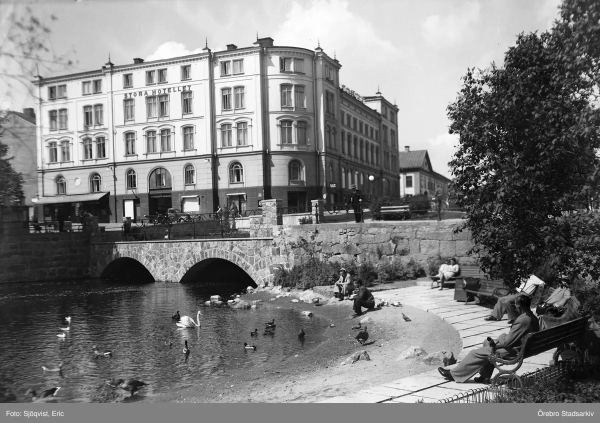 Fåglar vid kvarndammen 1940-tal - Örebro Stadsarkiv / DigitaltMuseum