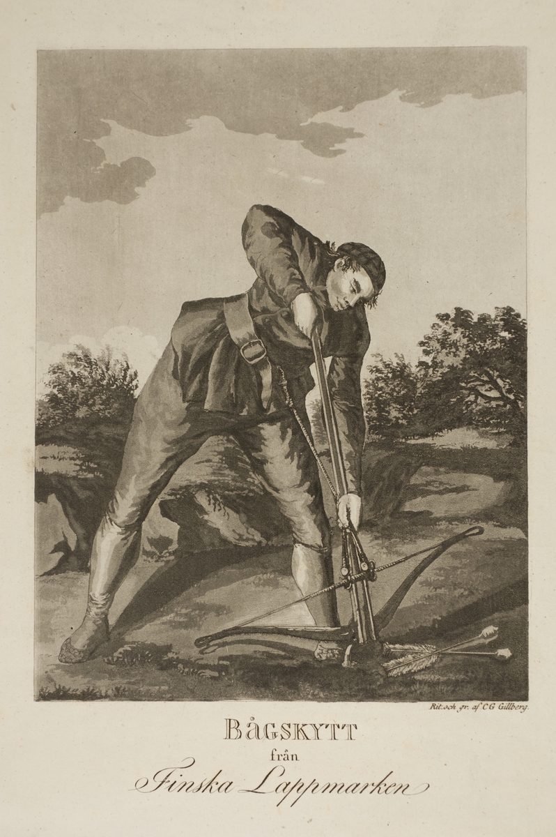 Gravyr, porträtt av samisk man. "Bågskytt från Finska Lappmarken ...