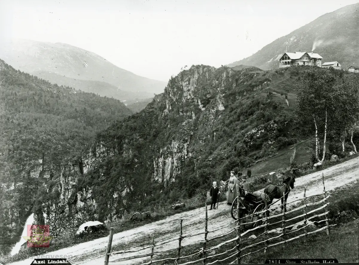 Hest og stolkjerre på vegen til Stalheim Hotel på Stalheimskleivene ...