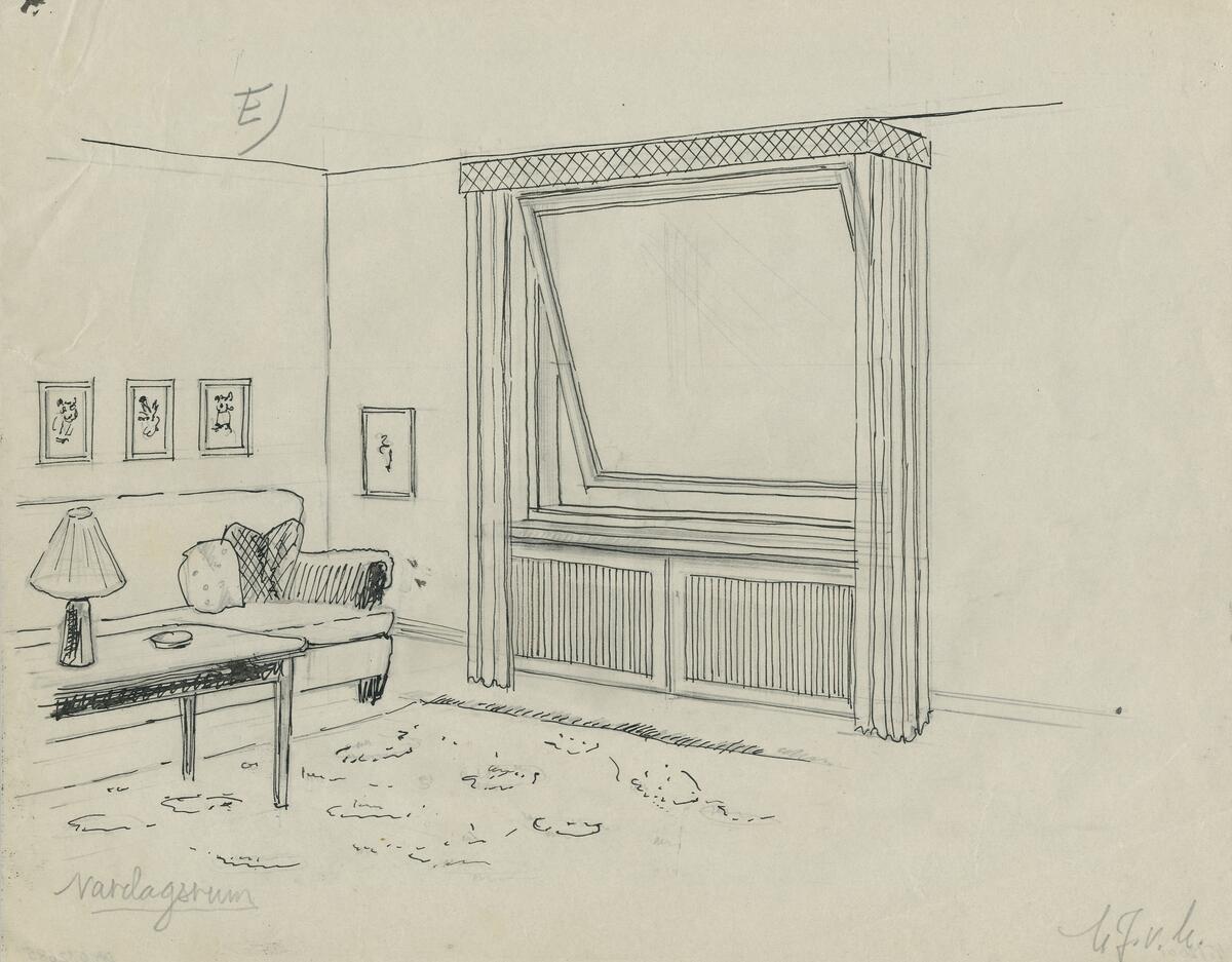 Gardinuppsättningar [skiss] - Designarkivet / DigitaltMuseum