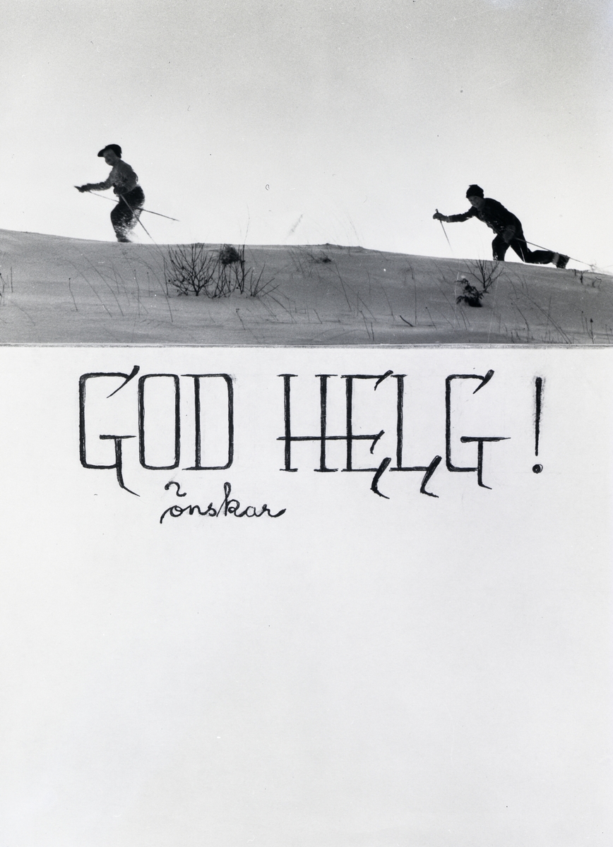 Förlaga till jul- och nyårskort, med texten "GOD HELG önskar" och med ...