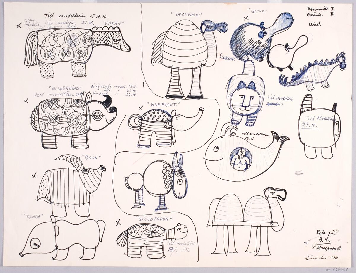 Affish djur [skiss] - Designarkivet / DigitaltMuseum
