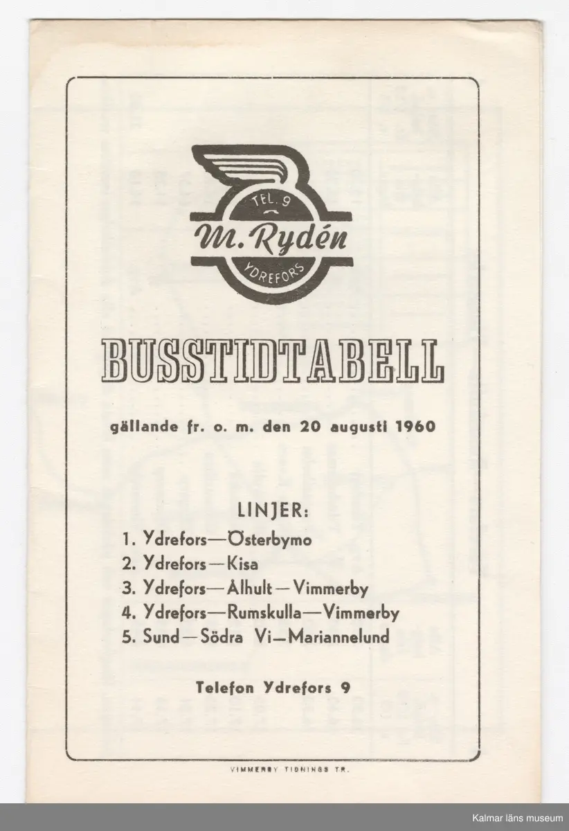 Tidtabell - Kalmar läns museum / DigitaltMuseum