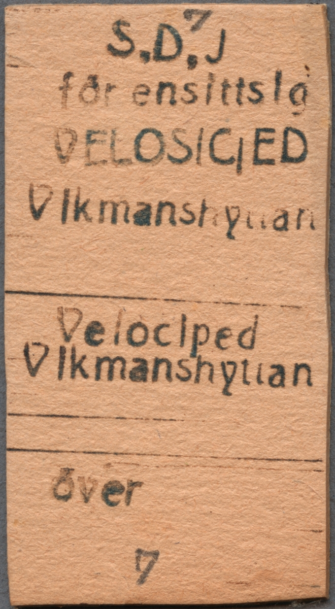 Cykelbiljett - Järnvägsmuseet / DigitaltMuseum