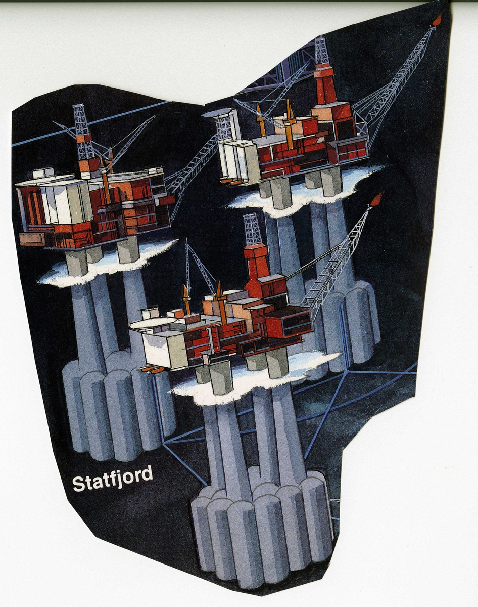 illustrasjon av Statfjord A, B og C - Norsk Oljemuseum / DigitaltMuseum