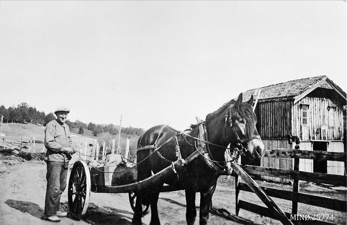 Mann med hest og vogn. Mjølkkjøring. Edvard Nygjelten. - Anno Musea i Nord-Østerdalen ...