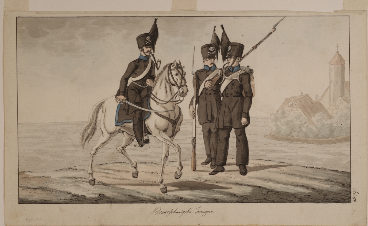 Braunschweigska trupper. Originalteckning i färg av Carl Johan Ljunggren. - Armémuseum ...