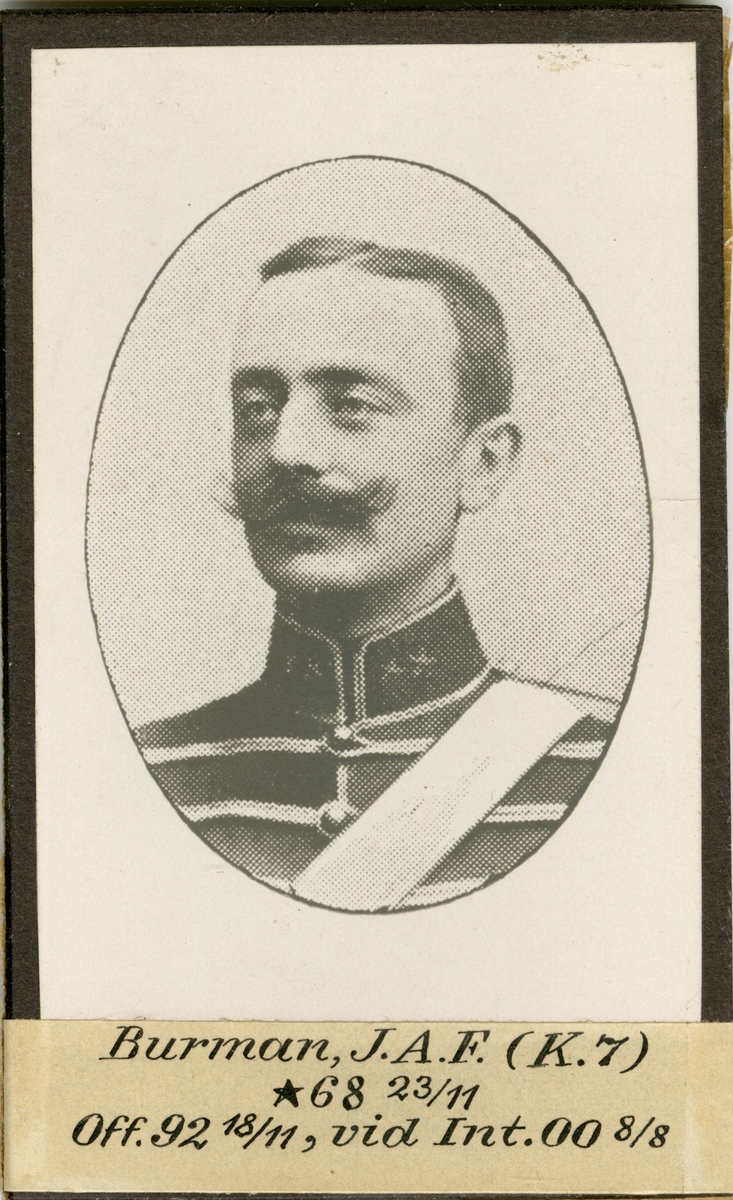 Porträtt av John August Fale Burman, officer vid Kronprinsens ...