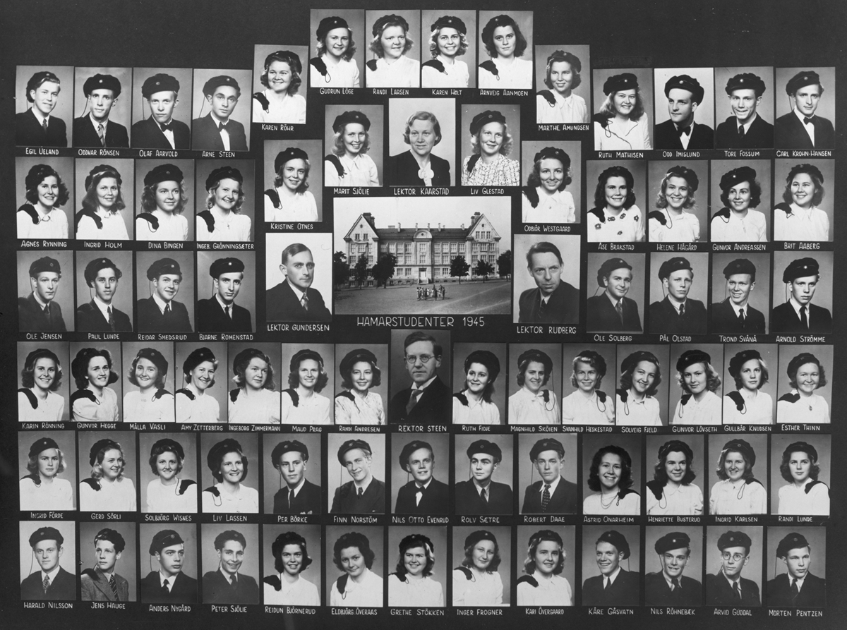 Hamar katedralskole, Hamarstudenter 1945. 1. rekke fv. Harald Nilsson ...