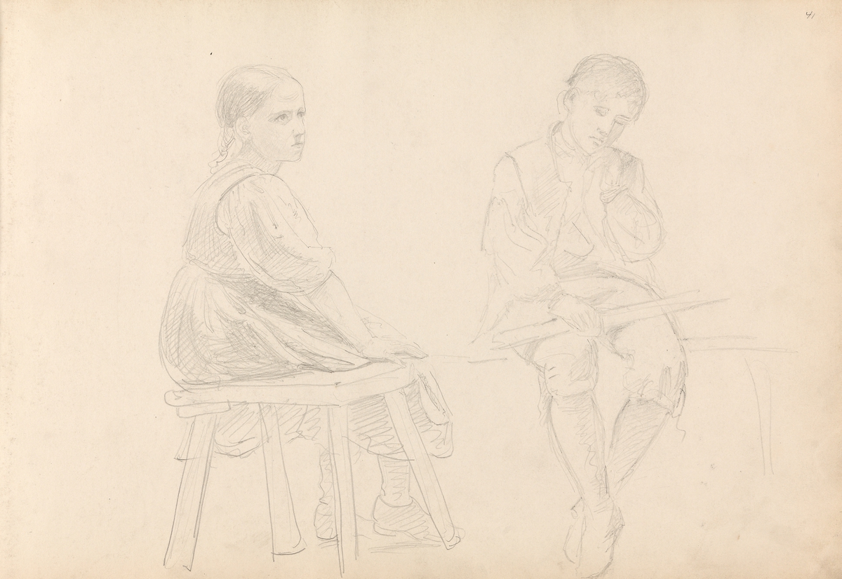 Sittende jente; ung gutt [Tegning] - Nasjonalmuseet ...