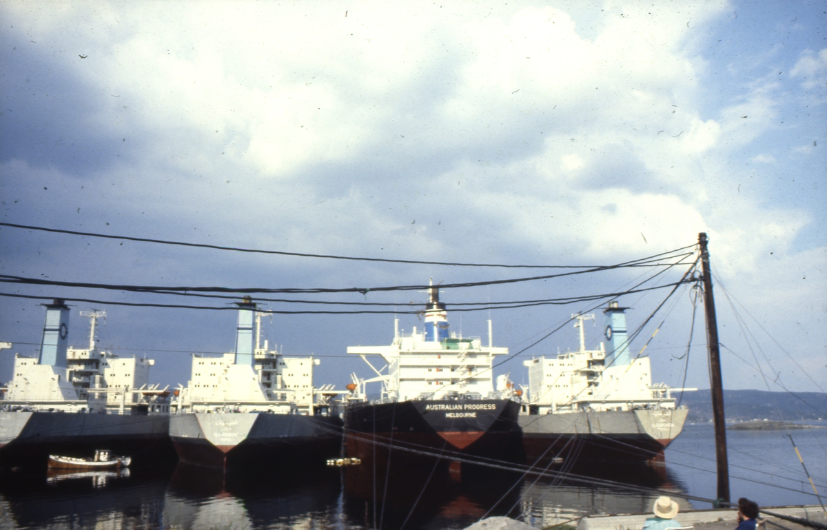 Tankskip i opplag i Sandebukta. - Norsk Maritimt Museum / DigitaltMuseum